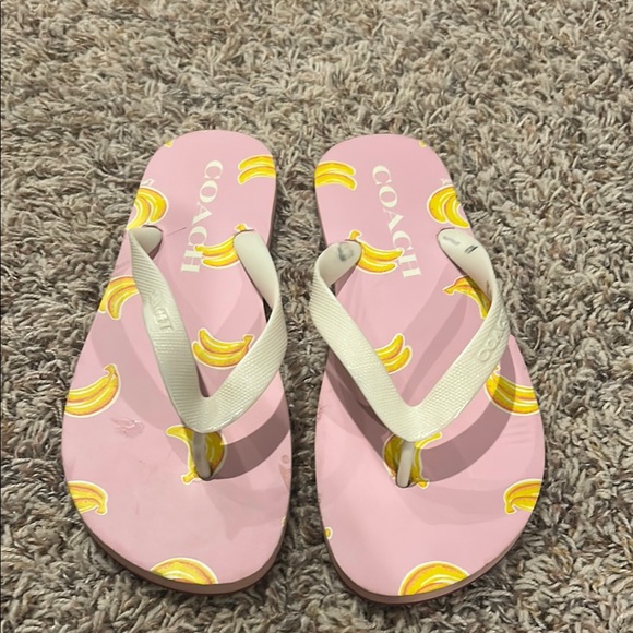 Coach | Shoes | Coach Pink Flip Flops With Banana Print | Poshmark